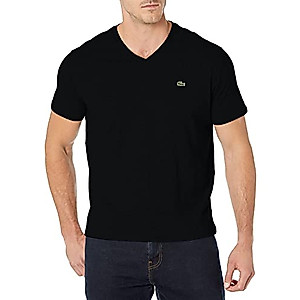Lacoste Men's Short Sleeve V-Neck Pima Cotton Jersey T-Shirt, Black, Medium