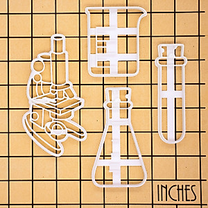 Set of 4 Laboratory Equipment cookie cutters (Designs: Beaker, Microscope, Test Tube, and Conical Flask), 4 pieces - Bakerlogy