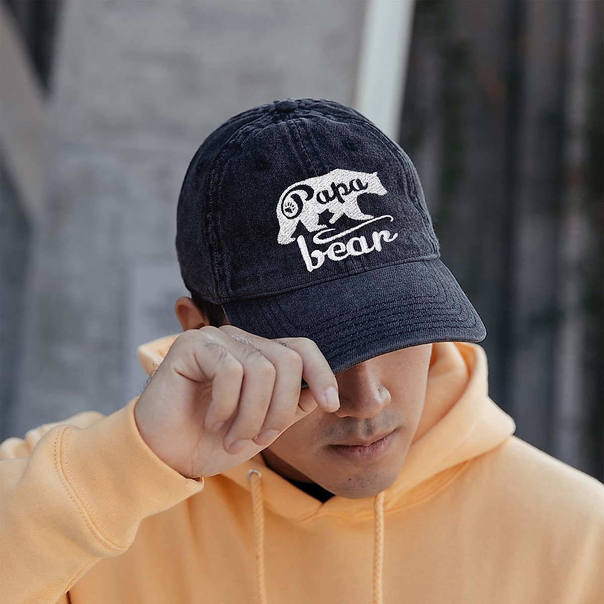 Waldeal Men's Papa Bear Embroidered Hat, Vintage Washed Denim Adjustable Father's Day Baseball Cap