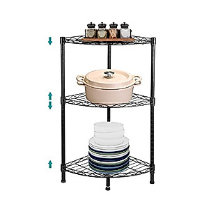 3 Tier Corner Wire Shelving Unit, Adjustable Wire Rack Shelving, Metal Wire Storage Shelves for Kitchen, Pantry, Laundry, Bathroom, Closet (13.8" D x 13.8" W x 31.5" H, Black)