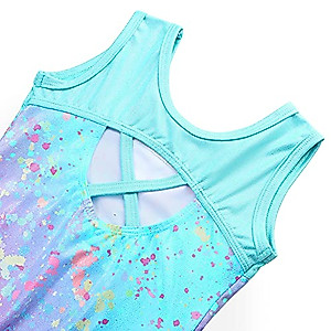 TFJH E Gymnastics Leotards for Girls Ballet Dance Bodysuit Practice Apparel Tie Dye Blue Dots 8A