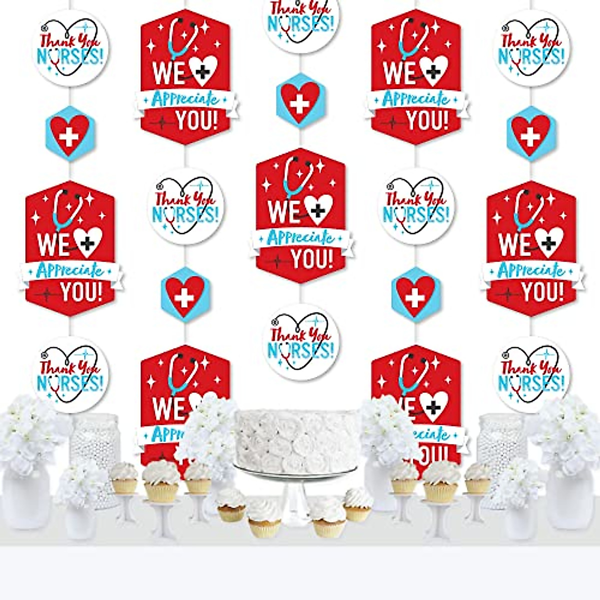 Big Dot of Happiness Thank You Nurses - Nurse Appreciation Week DIY Dangler Backdrop - Hanging Vertical Decorations - 30 Pieces