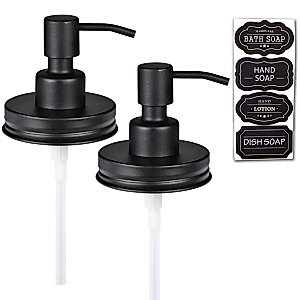 Mason Jar Liquid Soap Dispenser Lids(2) –Premium Rust Proof Stainless Steel Replacement- Farmhouse Decor for Kitchen & Bathroom, Liquid Soap Pumps for Hand Soap,Dish Soap, Lotions/Black-2 Pack