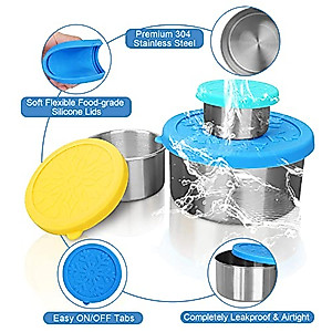 LEEPENK Stainless Steel Food Containers With Silicone Lids Leakproof Snack Containers for Kids Adults Set of 6 Metal Food Storage Containers (50,100,220,400,680,950ml) Durable for School Lunch,Picnic