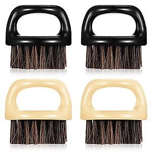 4 Pieces Knuckle Brush Set: Fade Brush, Barber Beard Brush for Men, Face and Neck Brush, Mustache and Hair Brush - Soft Bristles for Styling and Sweeping