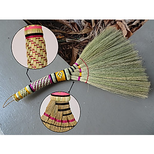 Asian Whisk Broom Natural Grass Duster 1piece 14 inch Tall Dustpan Brush Wooden Handmade Thai Bamboo Handle Sweeper for Dusting