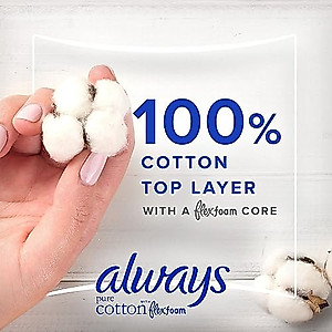 Always Pure Cotton, Feminine Pads For Women, Size 2 Heavy Flow Absorbency, Multipack, With Flexfoam, With Wings, Unscented, 24 Count x 3 Packs (72 Count total)