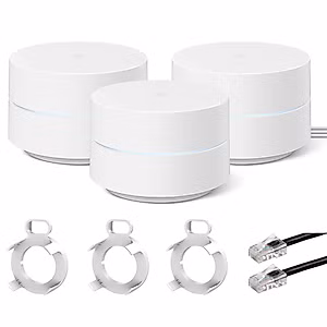 Google GA02434-US WiFi Mesh Network System Router AC1200 Point 3-Pack Bundle with 3X Deco Gear Google WiFi Outlet Wall Mount White and Professional Cable ZERObootCat6 Ethernet Patch Cable