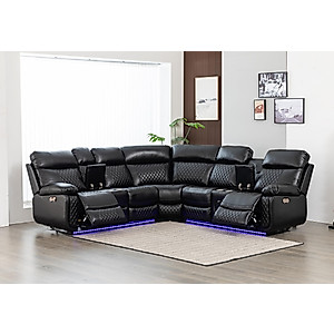 Power Recliner Sofa Sectional Couches with Speaker LED Light Strip Cup Holders Console Table Storage for Home Theater Living Room Office