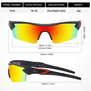 Bevi Polarized Sports Sunglasses TR90 Unbreakable Frame for Men Women Running Cycling Golf Baseball TPH2C1