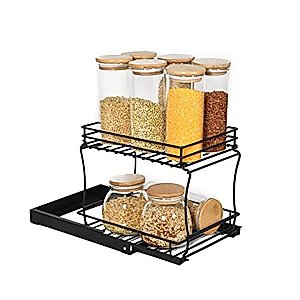 Kozloskyi Pull Out Slide Out Spice Rack Organizer for Cabinet Seasoning Rack Organizer for Kitchen Cabinet, Pantry, Closet, 2-Tier Slide Out Kitchen Cabinets and Pantry Closet Storage