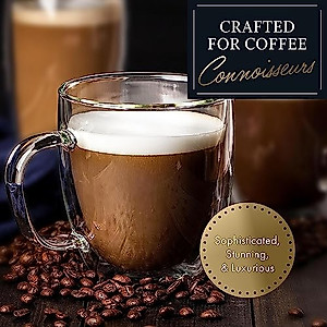 ELIXIR GLASSWARE Large Double Wall Coffee Mugs 16 oz - Double Wall Glass Set of 2 - Insulated Coffee Mugs with Handle (16 oz)