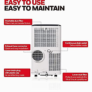 Honeywell 8,000 BTU Smart WiFi Portable Air Conditioner For Bedroom, Office, Living Room, Kitchen, 115V, Cools Up to 350 Sq. Ft. with Dehumidifier, Remote Control and Alexa Voice Control, White