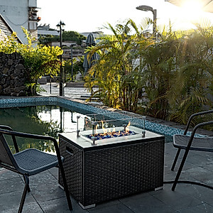 GASPRO 29 x 13 x 6 Inch Fire Pit Glass Wind Guard and 10LB High Luster Bahama Blend Fire Glass