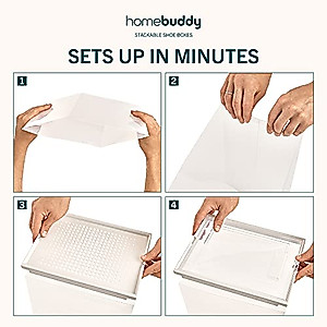 HomeBuddy Shoe Organizer for Closet - 6 Pack XL Shoe Storage Boxes Clear Plastic Stackable Bin, Boots, Sneaker Storage, Clear Shoe Boxes with Lids, Zapateras Organizer for Shoes, Closet Shoe Organizer