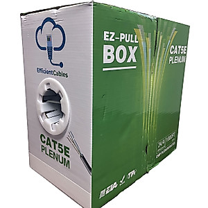 Efficient Cables Cat5e Plenum CMP 1000FT Bulk LAN Network Cable 350MHz, White Solid 24AWG