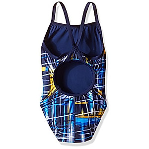 Speedo Girl's Swimsuit One Piece PowerFlex Flyback Striped Youth Team Colors - Manufacturer Discontinued