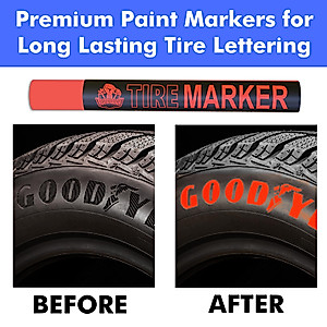 Red Tire Paint Marker for Car Tire Lettering - 4 Pack - Permanent Tire Paint Pens with Weatherproof Ink Designed to Last on Car Tires and Many Other Materials