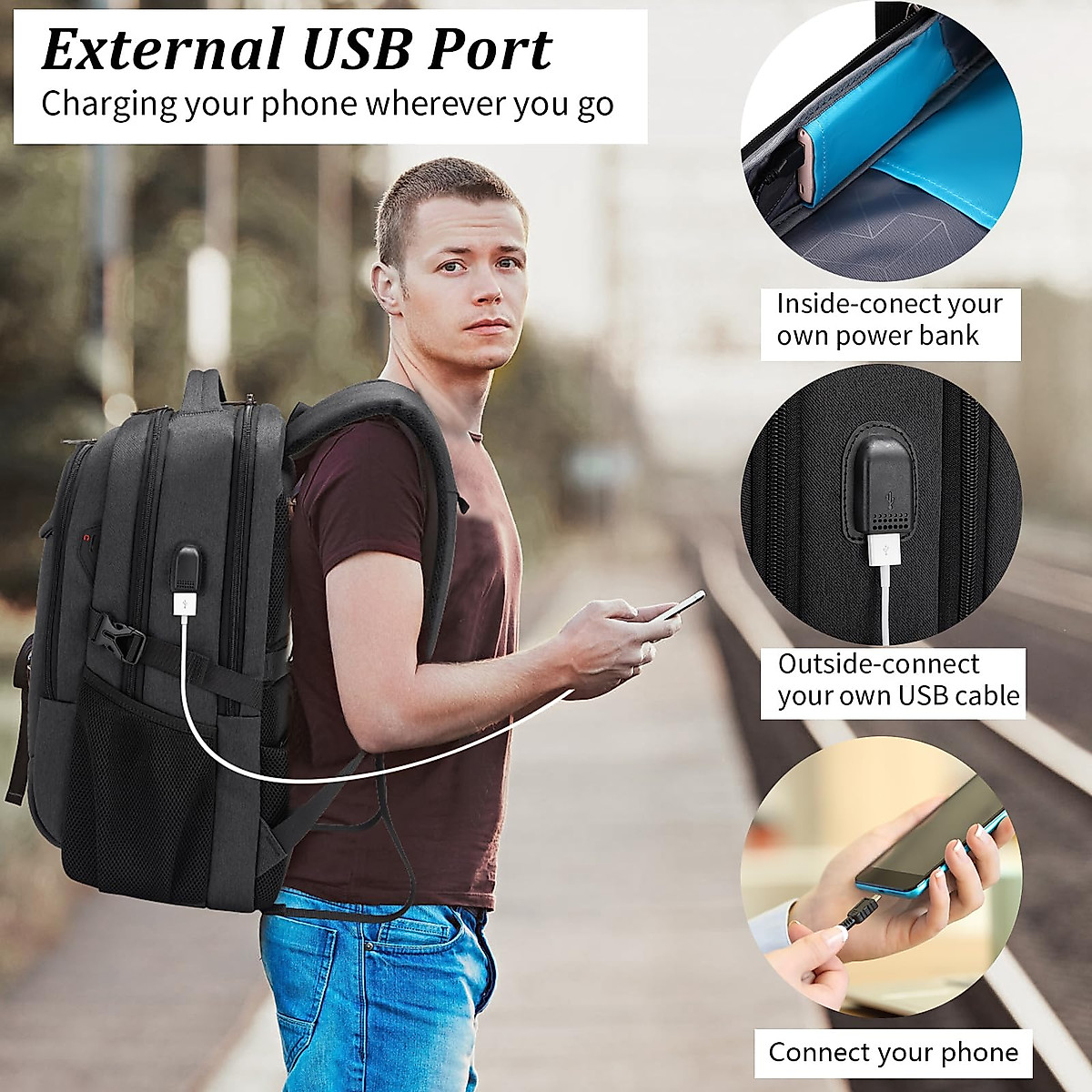 DUSLANG Travel Laptop Backpack Business Work Anti Theft Slim Durable Colleague Backpack with USB Charging Port Fits 17/ 15.6/ 14 / 13 Inch Laptop Bookbag for Boys Girls Man Woman