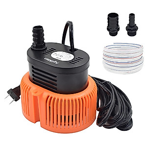 AgiiMan Pool Cover Pump Above Ground - Submersible Sump Pump, Water Removal with 16' Drainage Hose and 25 Feet Power Cord, 850 GPH, 3 Adapters, Orange