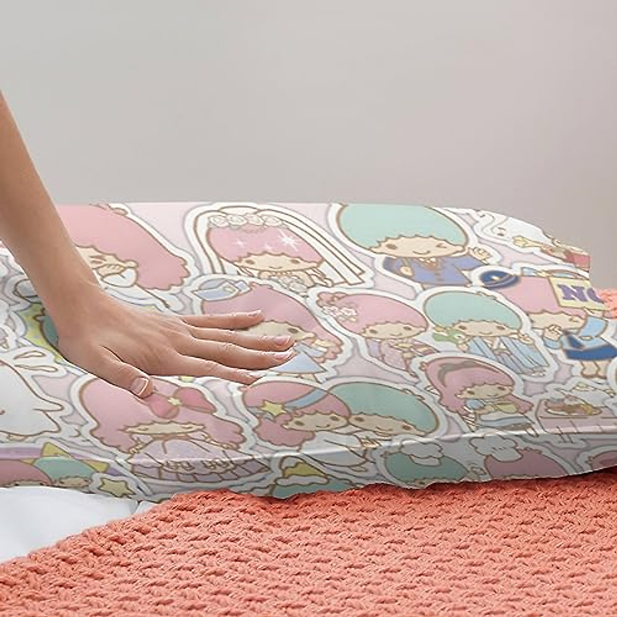 RODES 3pcs Little Twin Stars Duvet Cover, Twin Bedding Sets, Kawaii Bedding, Anime Comforter Bedspread Quilt Cover, Kawaii Beding Gifts for Teenage Boys Girls, 2 Pillow Sham