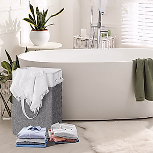 Stero Fabric Laundry Hamper, 75L Large Laundry Basket with Handles, Collapsible Dirty Clothes Hamper for Laundry Dorm, Bedroom, Bathroom, Grey&White