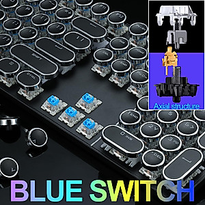 CPAROPAO Typewriter Mechanical Keyboard Blue Switch RGB Backlit Punk Round Keycap 104 Keys Retro Gaming Keyboard Wired (104keys Black(Round keycaps))
