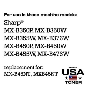 MADE IN USA TONER Compatible Replacement for Sharp MXB45NT, MX-B350, MX-B450, MX-B455, MX-B376W,MX-B476W (Black, 2 Pack)