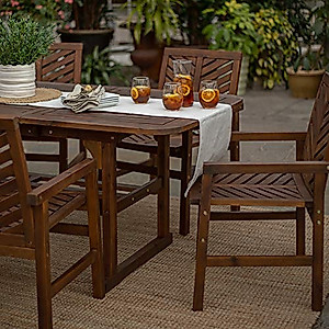 Walker Edison 4-6 Person Outdoor Wood Chevron Back Patio Furniture Dining Set Extendable Table Chairs All Weather Backyard Conversation Garden Poolside Balcony, 5 Piece, Dark Brown
