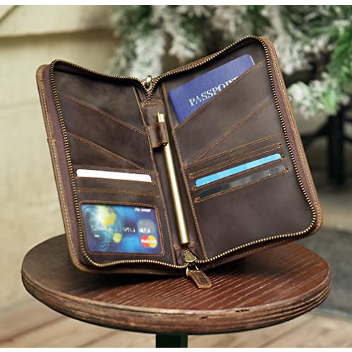 Polare Full Grain Leather Passport Holder Cover Case for Men and Women RFID Blocking Family Travel Wallet Holds 6 Passports (Dark Brown)