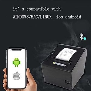 80mm Receipt Thermal Printer Auto Cutting Paper Bluetooth Wireless 3 inch Bill QR Code Barcode USB Bluetooth iOS Android (USB+Bluetooth Port)