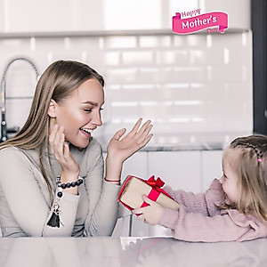 BAOSIWA Silicone Beaded Mama Key Chain Bracelet Wristlet Keyring Leopard Bangle Keychains Mothers Day Gifts for Women with Leather Tassel