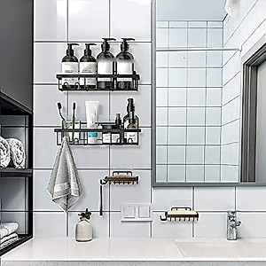 WAYDA 4 Pack Shower-Caddy, Adhesive Shower-Organizer-Shelves, Shower-Shelf-for-Bathroom-Storage,No Drilling Inside-Shower-Rack-with-Soap-Holder (Black)