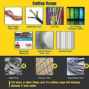 HongWay 5pcs Micro Flush Cutters, Wire Cutter with Internal Spring, Diagonal Cutters for Electronics, Heating Wire, Model Sprue, Soft Copper Wire Snips, 5 inches, Yellow