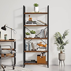 YITAHOME 5 Tiers Bookshelf, Artsy Modern Bookcase, Book Rack, Storage Rack Shelves Books Holder Organizer for Books/Movies in Living Room/Home/Office - Rustic Brown (FTOFBC-0016)