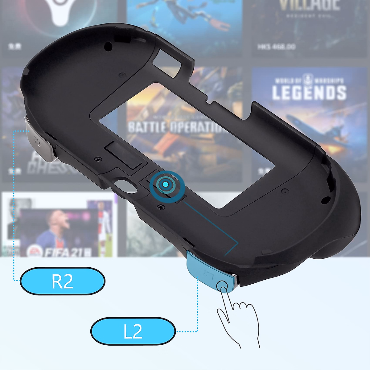 Gorliskl Hand Grip Handle Joypad Protective Case with L2 R2 Trigger Button Grip Shell Controller Protective Case for Sony Playstation PS Vita 2000 PSV 2000 PS Vita Slim.