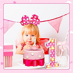 Glooglitter Mouse Birthday Decorations Marquee Light up Number Glowing Mouse Number Sign for 1st 2nd 3rd Boy Girl Kid Birthday Party Decorations Table Centerpieces Bedroom Wall Decor(Pink Number 2)