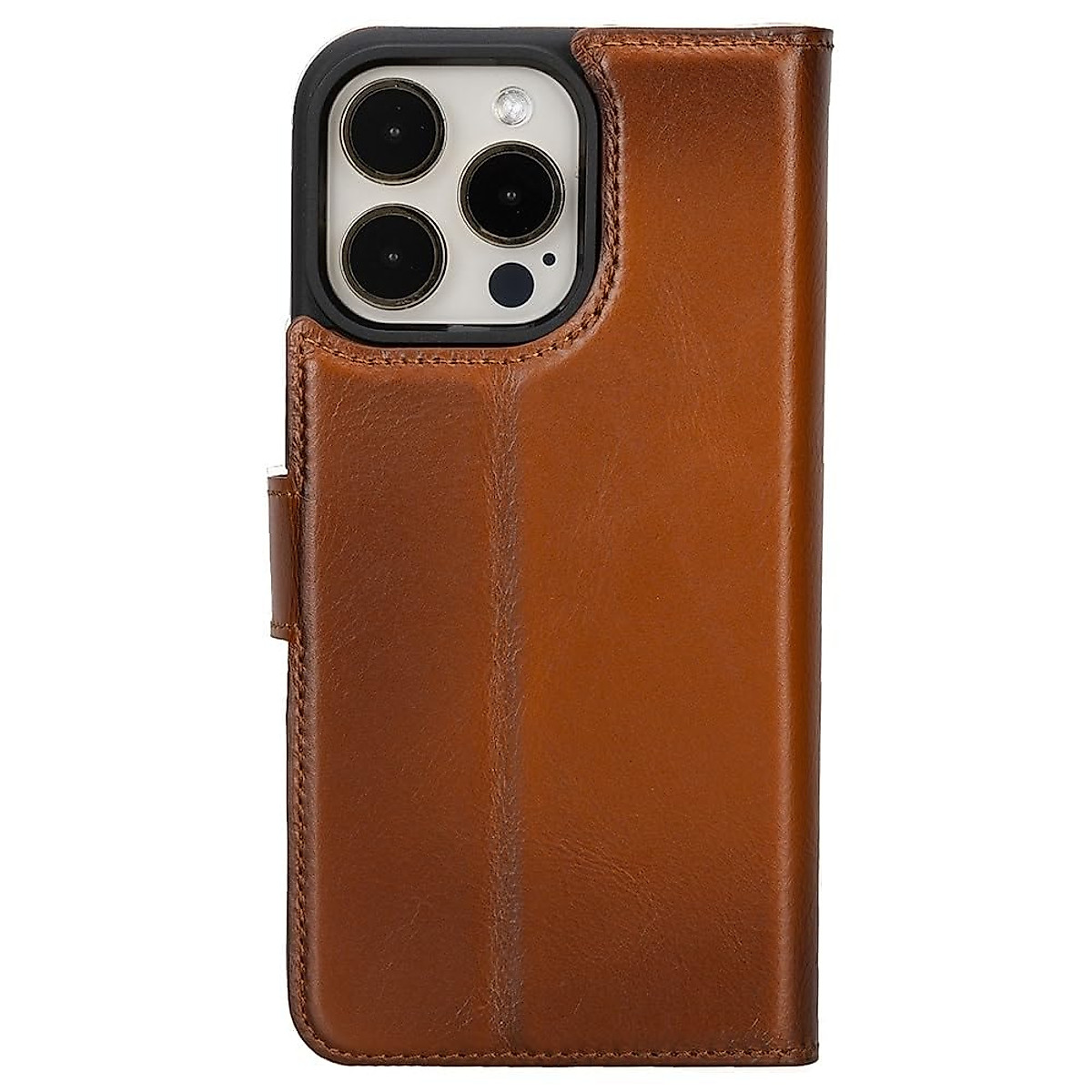 VENOULT Magnetic Detachable Wallet Case for iPhone 15 Pro MAX, Man or Women Folio Cover, Genuine Leather, Compatible with Magsafe Wireless Charge, RFID - Chestnut Brown