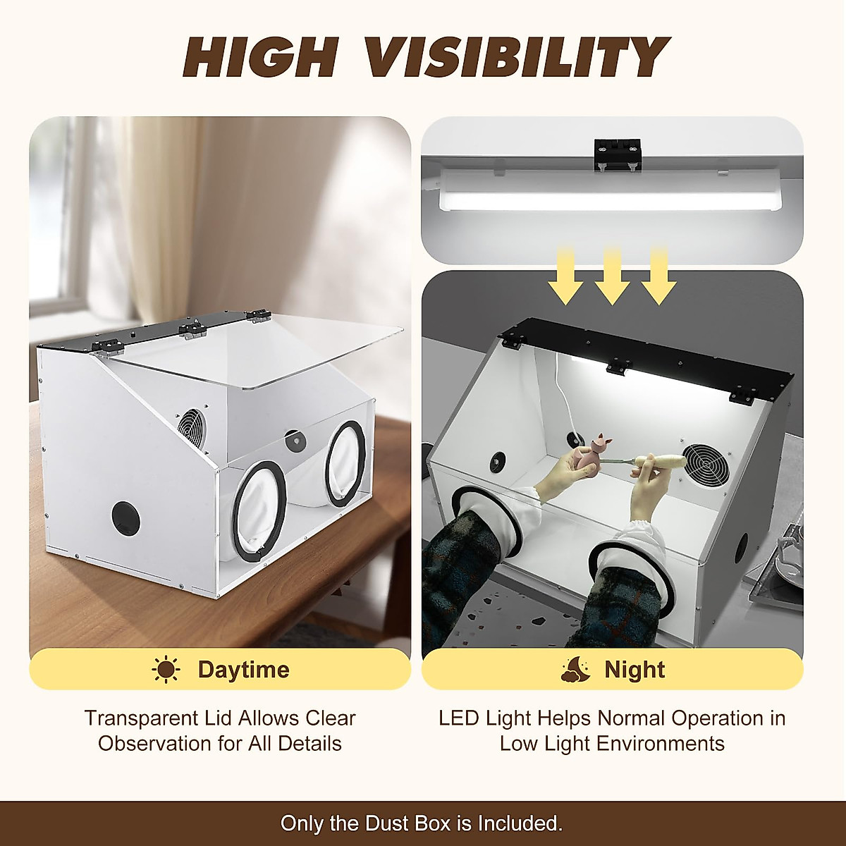 2-Hole Table Polisher Dust Box, Fully Enclosed Electric Grinding Table Polisher Dust Box with LED light, Portable Enclosed Grinding Dust Box with Fan Toolbox for Carving, Cutting, Drilling, Polishing