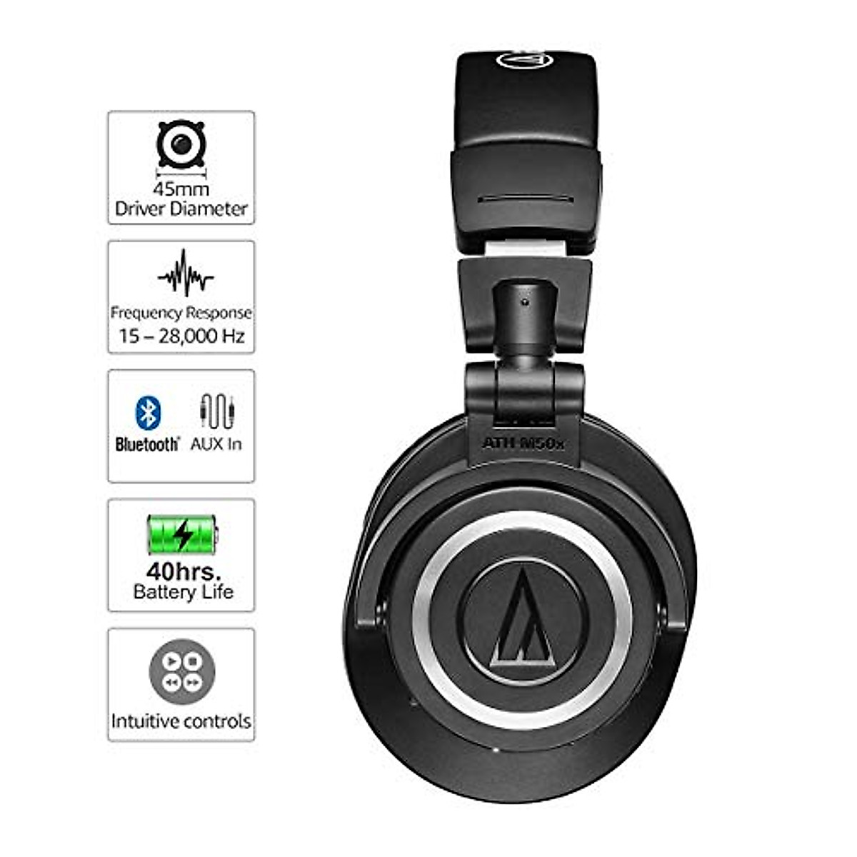 Audio-Technica ATHM50XBT Wireless Bluetooth Over-Ear Headphones, Black