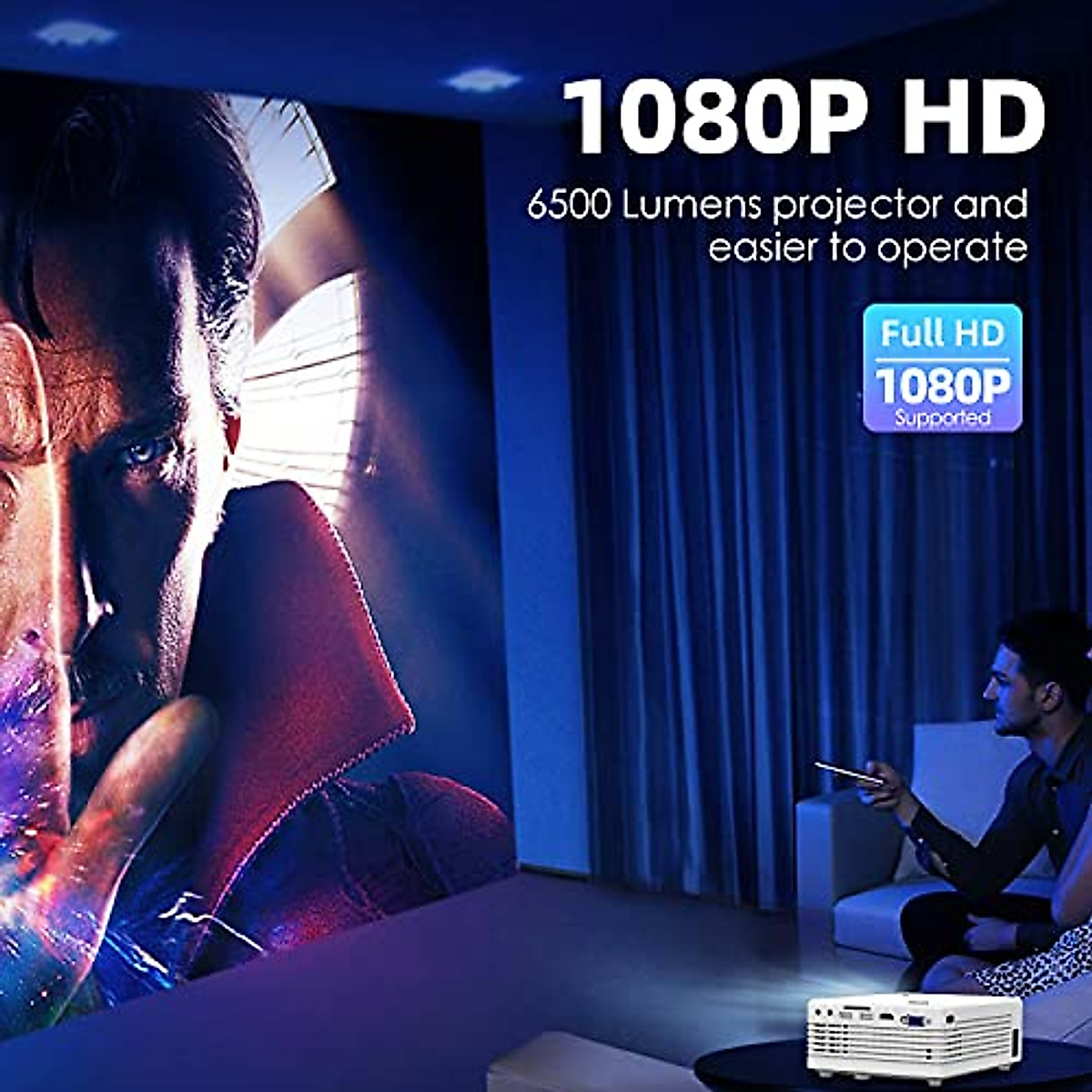 6500Lumens Portable Projector for Home Theater Entertainment, Full HD 1080P Supported Mini Projector HDMI AV USB TV Stick Supported