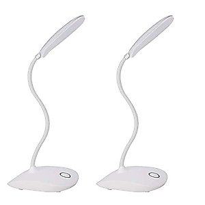 DEEPLITE LED Desk Lamp with Flexible Gooseneck 3 Level Brightness, Battery Operated Table Lamp 5W Touch Control, Compact Portable lamp for Dorm Study Office Bedroom(Set of 2)