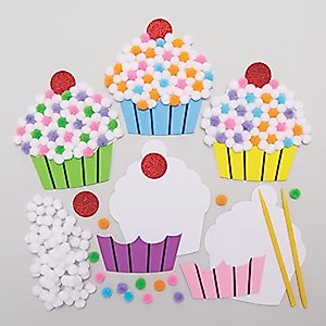 Baker Ross AX736 Cupcake Pom Pom Kits - Pack of 5, Creative Art and Craft Supplies for Kids to Make, Decorate and Display