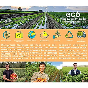 EcoPlanet Bio-degradable Plastic Mulch Film Gardening Farming Film Outdoor Garden Landscape Weed Barrier Blocker Fabric (Type A) (1 Mil, 2.7 feet x 50 feet)