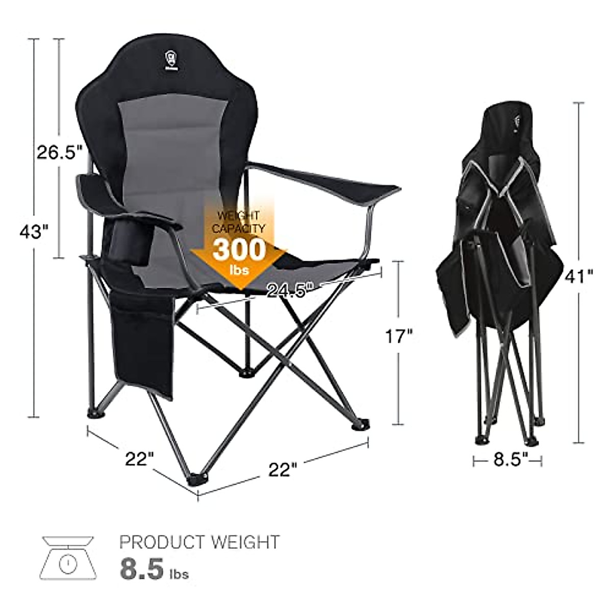 EVER ADVANCED Folding Camping Chair for Outside with High Back Padded Oversized Lawn Chairs Folding Lightweight Sturdy Steel Portable Outdoor Camp Chair for Adults