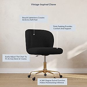 BELLEZE Modern Upholstered Boucle Desk Chair with Swivel Wheels and Adjustable Height, Decorative Rolling Office or Vanity, Stylish Comfy - Aston (Gold - Black)