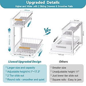 Liuoud Under Sink Organizer 1 pack, 2 Tier Slide Out Under Sink Organizers And Storage, Height Adjustable Pull Out Cabinet Organizer Drawers, Kitchen Bathroom Metal Sink Storage Shelves