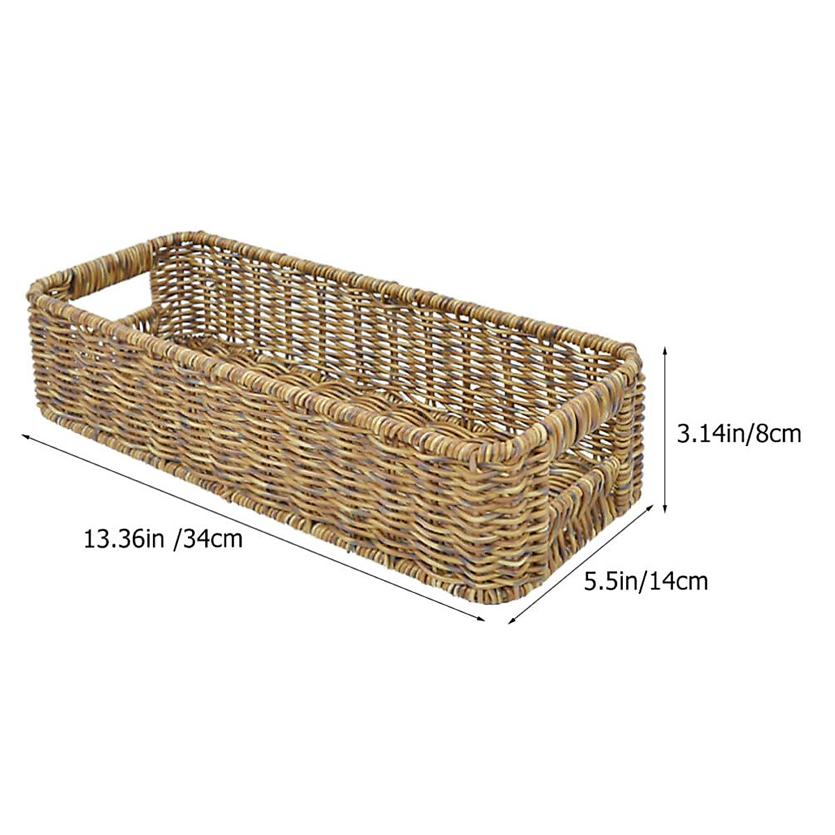 Rattan Storage Basket Kitchen Utensil Holder Woven Rectangular Cutlery Storage Basket Silverware Tray Natural Woven Flatware Organizer Tray Woven Cutlery Holder