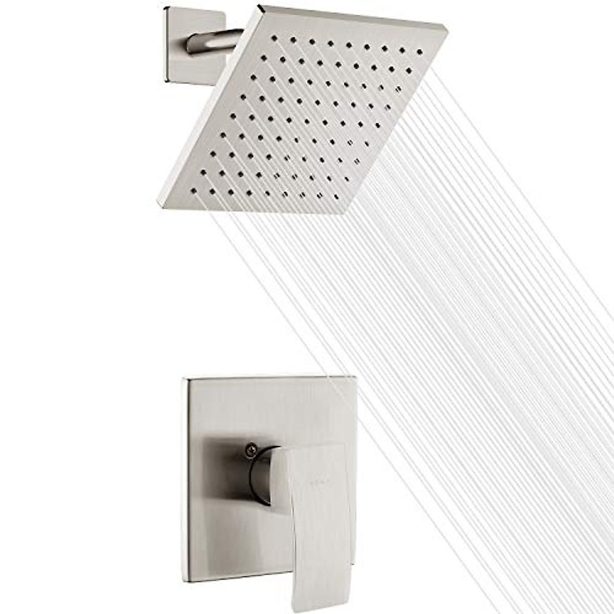 SOKA Shower Faucet Set with 8 Inch Rainfall Shower Head Bathroom Rainfall Shower System Single Function Shower Trim Kit with Rough-In Valve Pressure Balance Square Shower Head Brushed Nickel