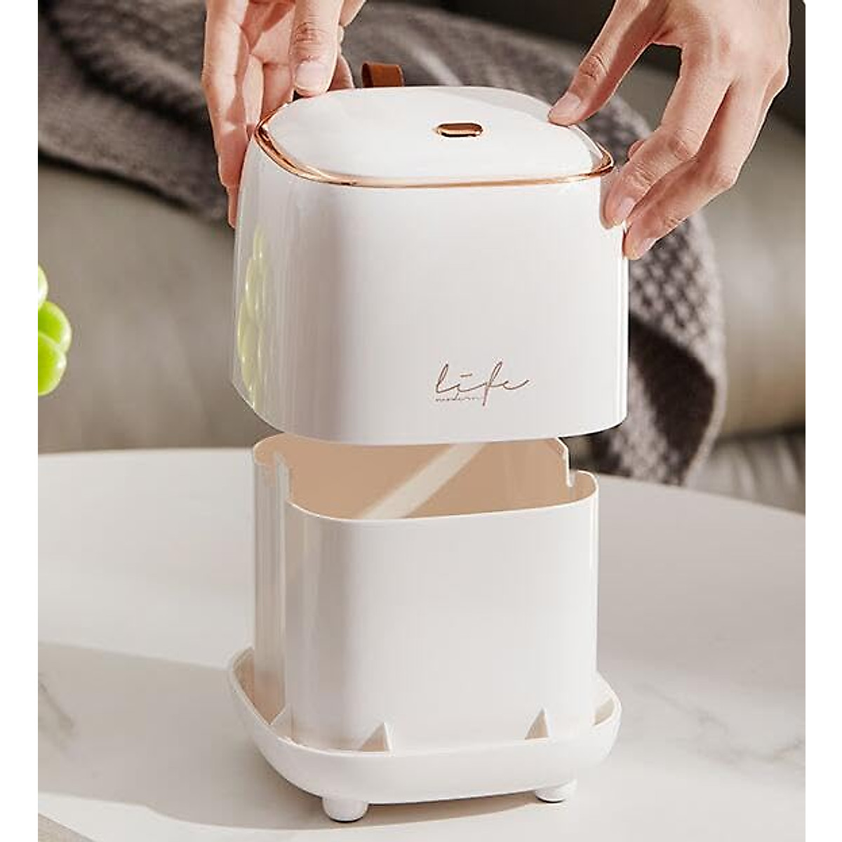 Foraineam 2 Pack Tabletop Trash Can with Pop-up Lid, Mini Plastic Countertop Trash Can Wastebasket Rubbish Bin, Small Desktop Garbage Can with Removable Inner for Bathroom Vanity, Bedroom, Office, Car